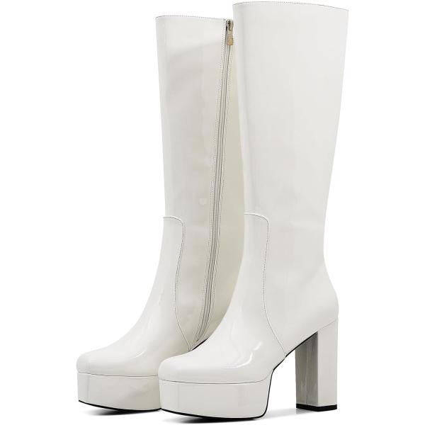 商品名AOSPHIRAYLIAN Womens Knee High Boots Round Toe Side Zipper Sweet Heart Chunky High Heel Go Go Platform Bootsブランド：AOSP...