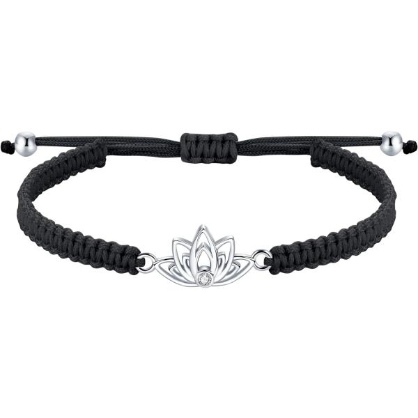商品名J.End ar 蓮の花ブレスレット レディース ガールズ 925スターリングシルバー フラワー ハンドメイド フィリグリーロープストリングブレスレット ヨガブレスレット 仏教のお守り ラッキーギフト, スターリングシルバー, 宝石な...