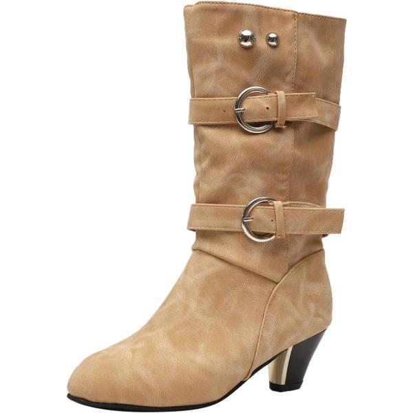 商品名Fashion Boots for Women Mid Calf Dressy Round Slip-On Boots Leather Womens Cowboy Shoes Light Rain Bootsブランド：Bamboo S...