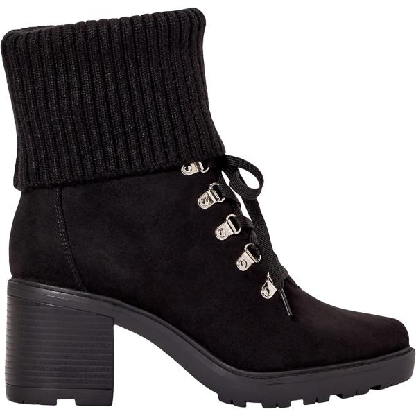 商品名Camber 折り返しレースアップブーティー, ブラック, 9JustFab Camber Fold-Over Lace-Up Booties for Women - Black Chunky Heeled Combat Boots,...