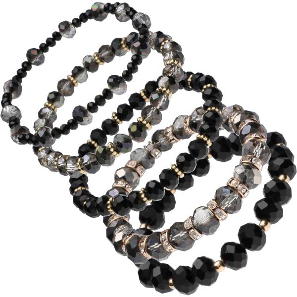 商品名拡張可能なバングルブレスレットセット   レディース ストレッチブレスレット 5個パック   積み重ね可能なビーズバングル, クリスタルCouture Gems Black Beaded Bracelets For Women Tre...