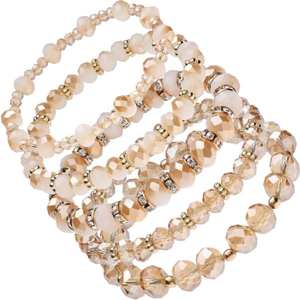 商品名拡張可能なバングルブレスレットセット   レディース ストレッチブレスレット 5個パック   積み重ね可能なビーズバングル, クリスタルCouture Gems Natural Beaded Bracelets For Women T...