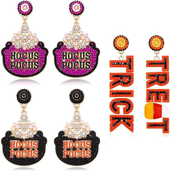 商品名ハロウィン ホーカス ポーカス 大釜 ビーズ ダングル イヤリングセット 女性用 ハロウィン キャンディ コーン BOO ステートメント ハンドメイド 面白い コスチューム パーティー イヤリング ホリデー フェスティブ ジュエリー ...