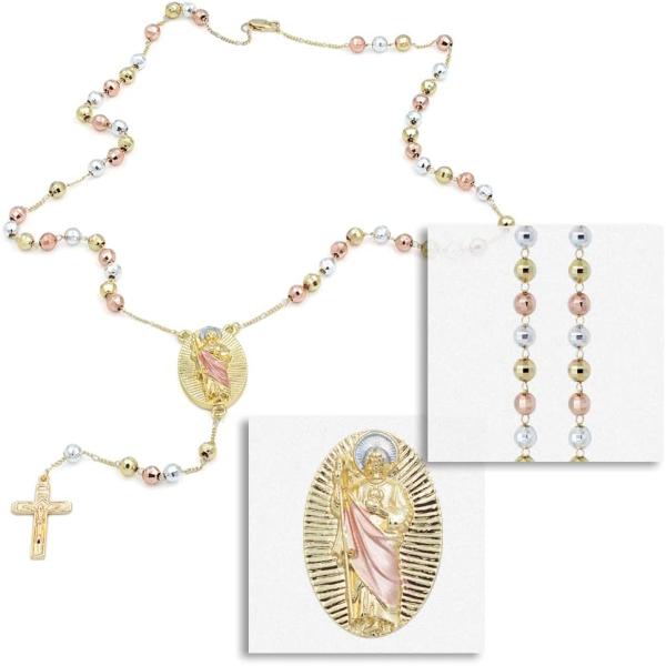 商品名Eaciy 宗教的な3色ロザリオビーズネックレス 14K金張り グダルーペネックレス レディース メンズ ゴールドメッキ グリーン聖ユダペンダントネックレス ロザリオ 24インチ サンユダタタデオ メダラ カデナ オロ ラミネード, ...