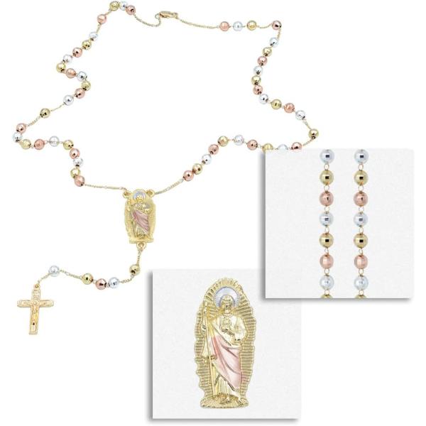 商品名Eaciy 宗教的な3色ロザリオビーズネックレス 14K金張り グダルーペネックレス レディース メンズ ゴールドメッキ グリーン聖ユダペンダントネックレス ロザリオ 24インチ サンユダタタデオ メダラ カデナ オロ ラミネード, ...