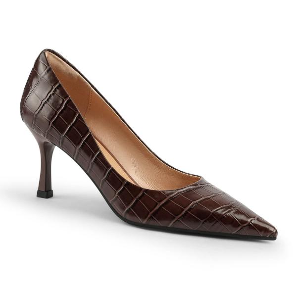 商品名:  FOWT Simple Solid Croc-Embossed Pointed Toe Brown Pumps Women Dressy Slip on Thin High Heels Shallow Party Evening...