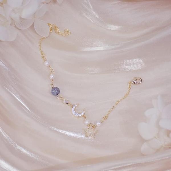 商品名Temperament Cute Star Moon Bracelet for Women Trendy Simple 14K Real Gold Zircon Thin Bracelets Daily Pendant Jewelry...