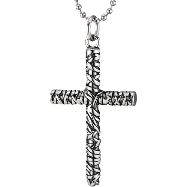 商品名ゴシックヴィンテージクロスペンダントネックレス ステンレススチール ユニ シルバーブラック ツートンカラー ボールチェーン, 宝石なしCOOLSTEELANDBEYOND Mens Womens Stainless Steel Wea...