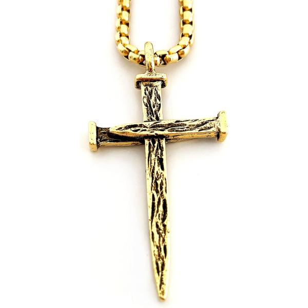 商品名FORGIVEN JEWELRY Nail Cross Large Gold Metal Finish Mens Pendant Stainless Steel Heavy Chain Necklaceブランド：FORGIVEN JE...