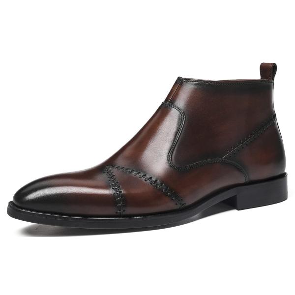 商品名:  Santimon Men Leather Chelsea Boots with Zipper - Formal Dress Boots for Men, Slip On Casual Ankle Boots Brown 10.5...