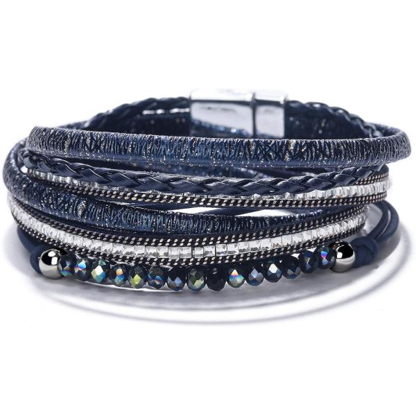 商品名Fesciory ヒョウ柄ブレスレット レディース ボーホーレザーラップ 多層パールクリスタルブレスレット バングルジュエリー, 14.96*0.59 inches, レザー, アゲートFesciory Leopard Bracele...