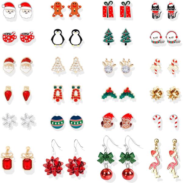 商品名24組 クリスマス イヤリング セット レディース ツリー スノーフレーク ギフトボックス 雪だるま ストッキング サンタクロース エルク スタッドピアス フラミンゴ ペンギン ダングル ドロップ イヤリング ティーン ガールズ キュ...