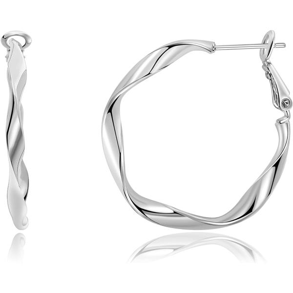 商品名Surrounded Forest ローズゴールドメッキ イエローゴールドメッキ ホワイトゴールドメッキ フープイヤリング 軽量フープイヤリング レディース ガールズ ループイヤリング 1インチ 2インチ, ホワイトゴールドSurro...