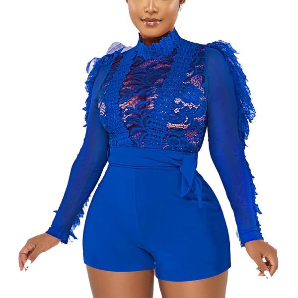 商品名:  Womens Mesh See Through Lace One Piece Jumpsuits Short Pants Sets for Party Club Wear Blueブランド: OLUOLIN商品サイズ: Larg...