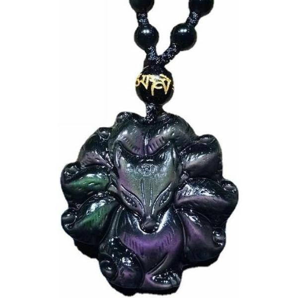 商品名Natural Crystal rainbow Obsidian nine tail fox Necklace Amulet Pendant Bead Adjustable Chain for Women Menブランド：Generi...
