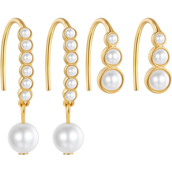 商品名CLASSYZINT 2組 スモールゴールドイヤリングセット 女性用 手作り ミニブラスススレッド パールキャブとドロップ付き, 真鍮CLASSYZINT 2 Pairs Small Gold Earrings Set For Wom...