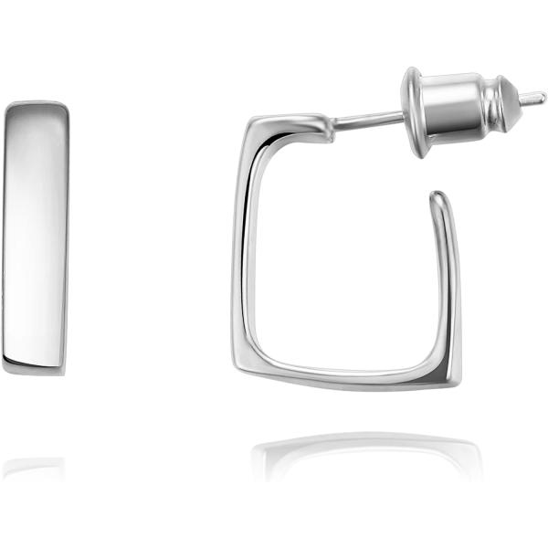 商品名Surrounded Forest ホワイトゴールドメッキ スクエアフープイヤリング シンプルなスクエアフープ オープンイヤリング レディース ガールズ 0.5インチ, ホワイトゴールド, 宝石なしSurrounded Forest ...