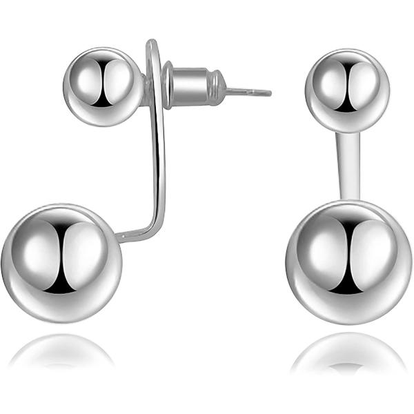 商品名Surrounded Forest ホワイトゴールドボールイヤリング ダブルボールジャケットイヤリング レディース ガールズ フロントバック 2イン1 スタッドピアス, ホワイトゴールド, 宝石なしSurrounded Forest ...