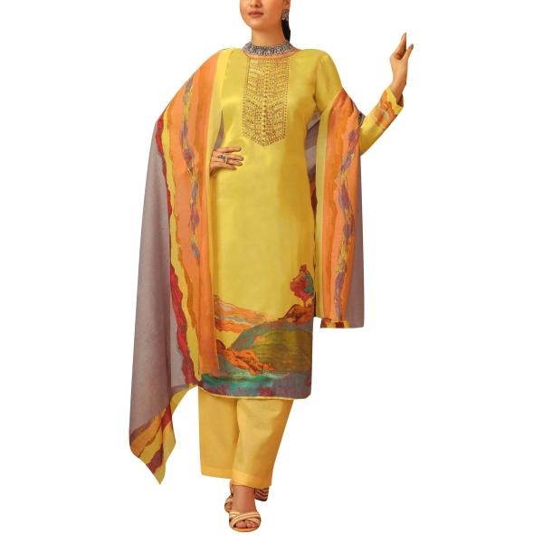 商品名:  ladyline Womens Evening Wear Cotton Printed Embroidered Salwar Kameez Suit with Palazzo Pants (L/Yellow/42)ブランド: l...