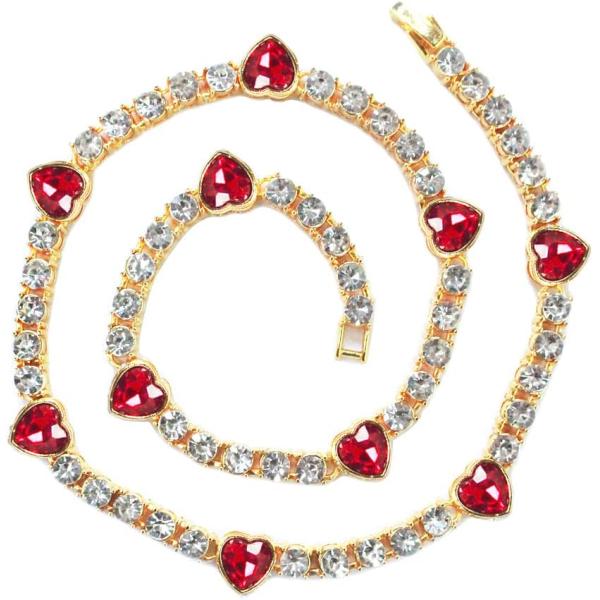 商品名Apzzic 5mm アイスアウト テニスチェーン ブレスレット ネックレス 金メッキ 5A キュービックジルコニア ダイヤモンド パヴェ ハート チャーム チェーン レディース メンズ, 金メッキ 人工ダイヤモンド, キュービックジ...