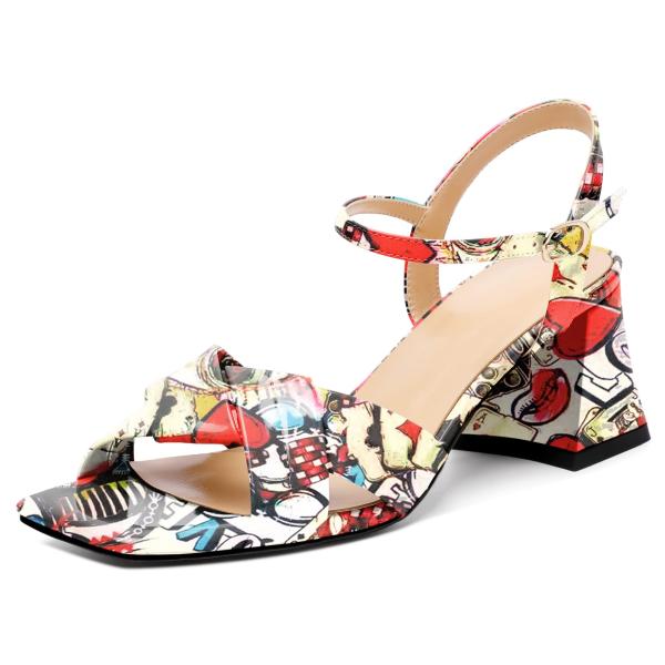 商品名:  AUMOTED Women's Square Open Toe Sandals 6.5CM Chunky Block Heel Ankle Strap Slingback Heel Pumps Party Dress Shoes...