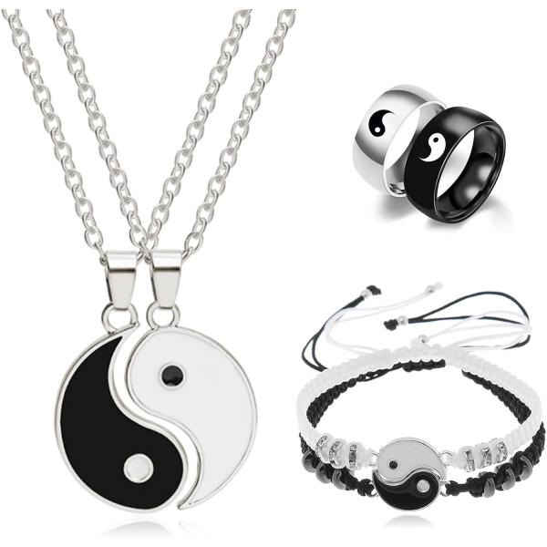 商品名陰陽ネックレス ブレスレット リングセット レディース メンズ カップル用 お揃い 陰陽ネックレス 友情 陰陽ブレスレット 親友 遠距離関係ブレスレット ボーイフレンド ガールフレンド用, 金属, その他Yin Yang Neckla...