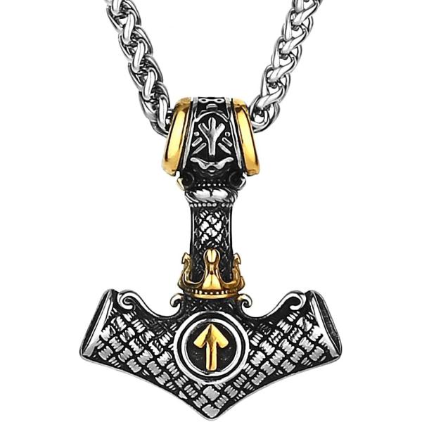 商品名pickyegg.com Mens Gold Plated Viking Thors Hammer Valknut Mjolnir Pendant Necklace Men (Gold)ブランド：pickyegg.com商品サイズ：商...