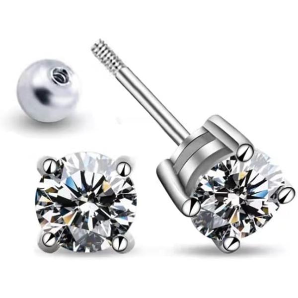 商品名Moissanite Stud Earrings, 0.6-2ct Round Cut Lab-Created Diamond Earrings｜18K White Gold Plated 925 Sterling Silver Cu...