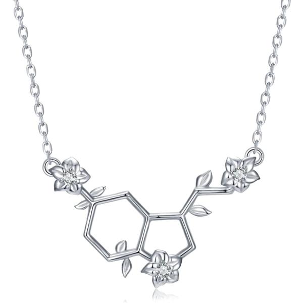 商品名Happiness Serotonin 分子ネックレス 女性用 925スターリングシルバー 花とホルモン セロトニンネックレス 5Aキュービックジルコニア付き ハッピーペンダント 化学分子ジュエリー 教師 教授 化学学年 18~20イ...