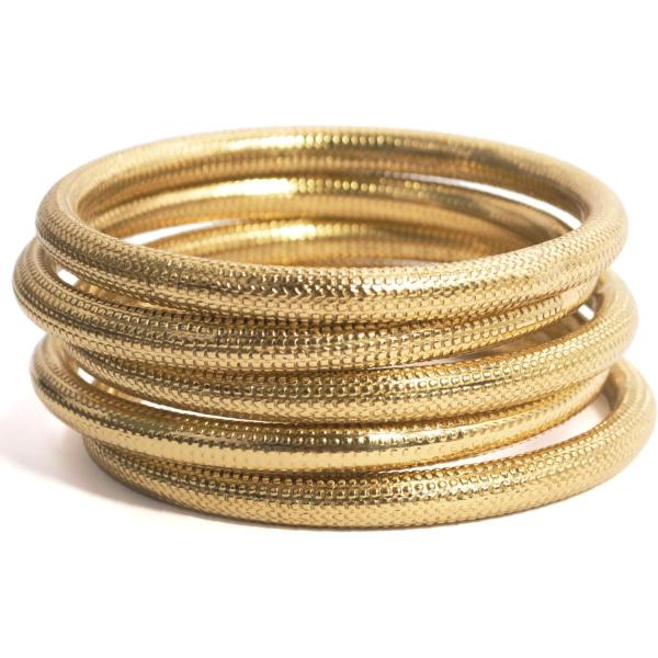 商品名Pure Hands ハンドメイド 分厚い スタッカブル インド 真鍮 パイプ バングル ブレスレットセット エンボス加工 花柄 抽象的な質感のデザイン ゴールド シルバー 銅色 女性用, US:MEDIUM (INNER DIAME...