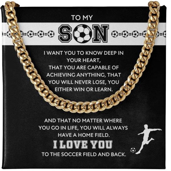 商品名パーソナライズ ボーイズ サッカー プレーヤー ネックレス To My Son From Mom、ボーイペンダント 母からサッカー選手へのギフト インスピレーションジュエリー 息子へのギフト クリスマス キューバリンクチェーンネックレ...