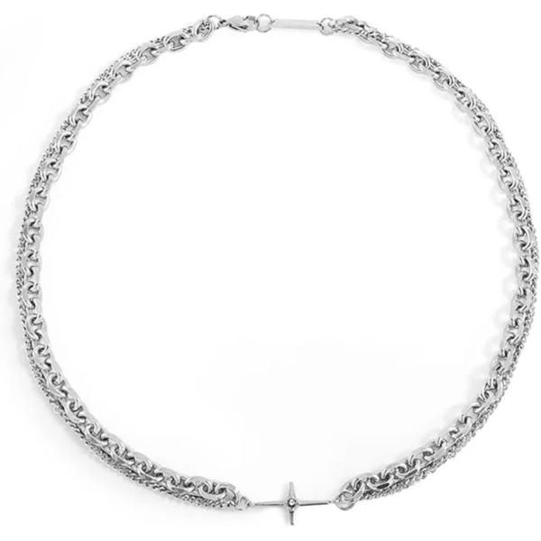 商品名cdar Men Necklace Hip Hop Double Layer Stitching Geometric Bright Luster Decoration Gift Male Cross Star Pendant Chai...