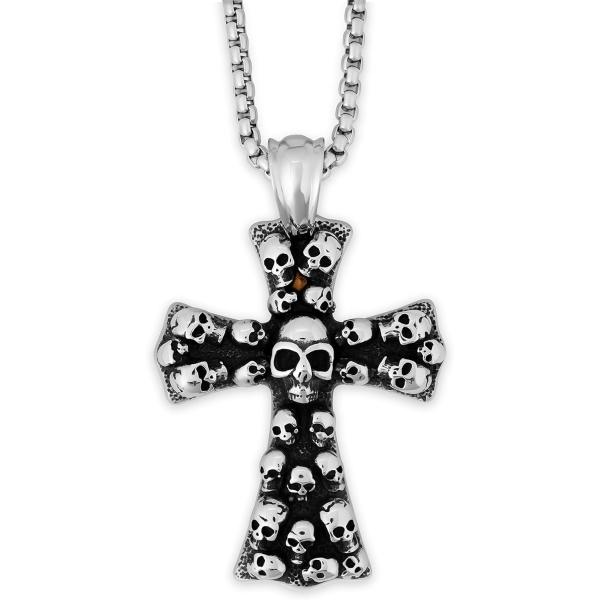 商品名HAQUIL ゴシックスカルネックレス 女性用 スカルペンダント クロススカルネックレス 男性用ギフト ウィートチェーン スカルネックレス クロススカルネックレス, ステンレス鋼, 宝石なし。HAQUIL Gothic Skull N...