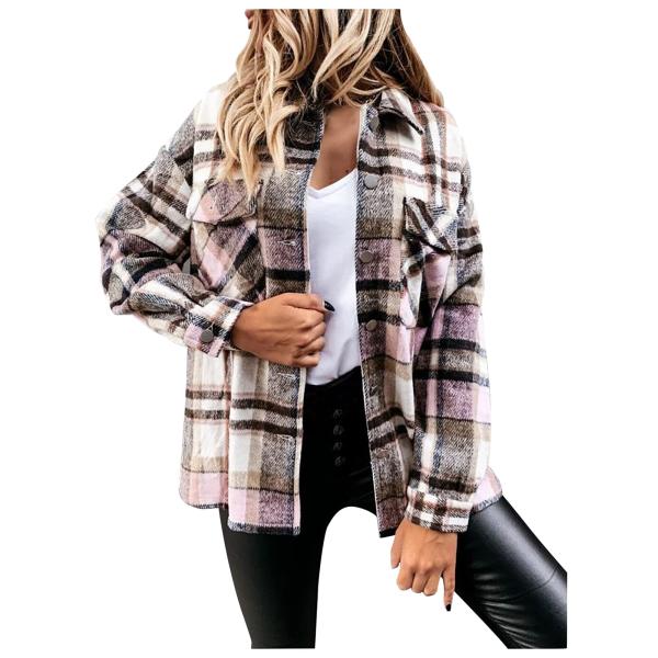 商品名:  DOLKFU Womens Tartan Shacket Jacket Button Down Plaid Shirt Coat Flannel Pocketed Color Block Fashion Long Shirt 2...