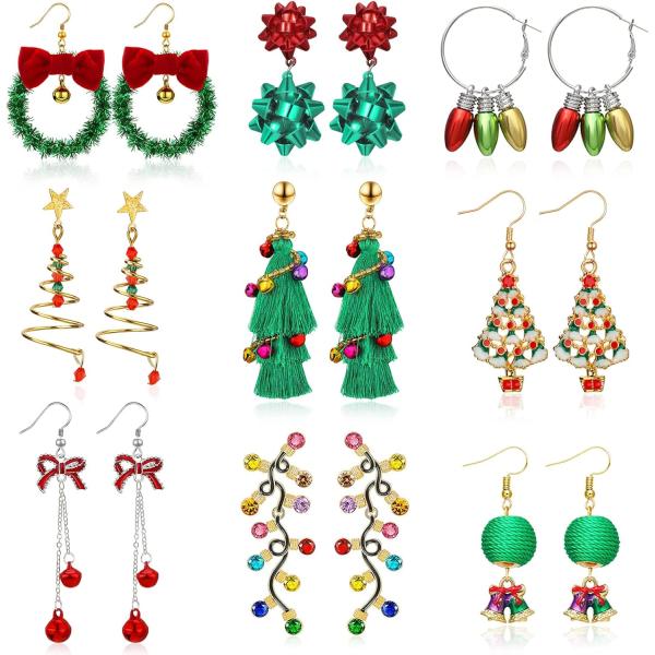 商品名9ペア クリスマスイヤリング ホリデーイヤリング クリスマスツリーボール 雪の結晶 キャンディリボン ダングルイヤリングセット レディース ガールズ, 金属, クォーツァイト9 Pairs Christmas Earrings Hol...