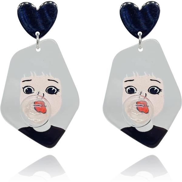 商品名QUPENGXU クリエイティブデザイン 面白いイヤリング 女の子が吹くバブル 女性イヤリング 絶妙なアクリル漫画イヤリング レディース ガールズ, アクリル, NP。QUPENGXU Creative Design Funny Ea...