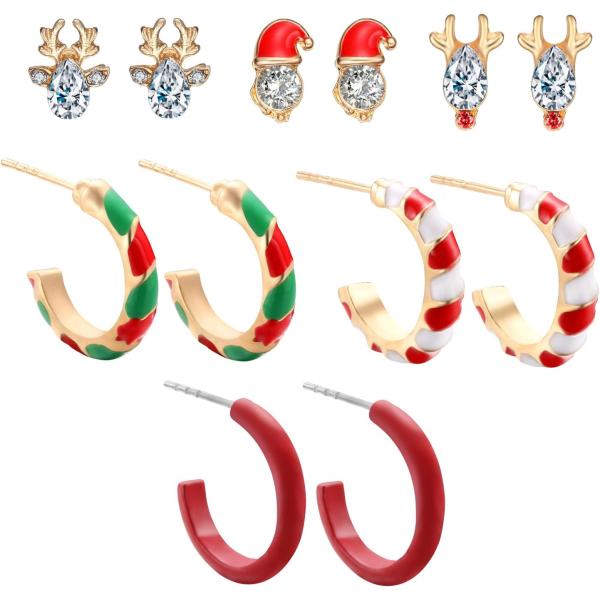 商品名COTATI クリスマスイヤリング レディース クリスマス 雪だるま サンタ スタッドピアス クリスマスツリー スノーフレーク ダングルフック ホリデーピアスセット 6組, 金属, 宝石なし。COTATI Christmas Earr...
