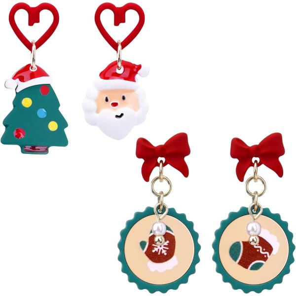 商品名ChiPak S925 シルバークリスマスイヤリング レッドリボン クリスマスツリースモールドロップダングルスタッドジュエリーギフト 女の子や女性に 2組, 1.06*0.51, スターリングシルバー, 宝石なし。ChiPak 2 P...