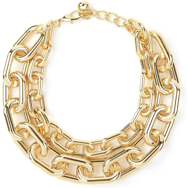 商品名HTZ 2ライン チャンキーチョーカーネックレス 16Kゴールドメッキ リンクチェーン 厚手ネックレス パンクジュエリー レディース ガールズ ゴールドチェーンリンクネックレス レディース 14Kゴールドチョーカー チャンキーネックレ...