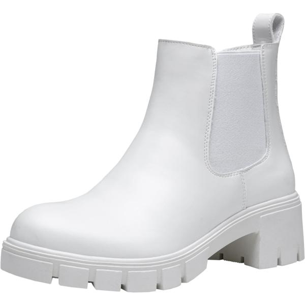 商品名Jeossy Women's Ankle Boots 9606 White Chelsea Platform Chucky Heel Booties for Women Size 6(DJY9606 white 06)ブランド：Jeo...