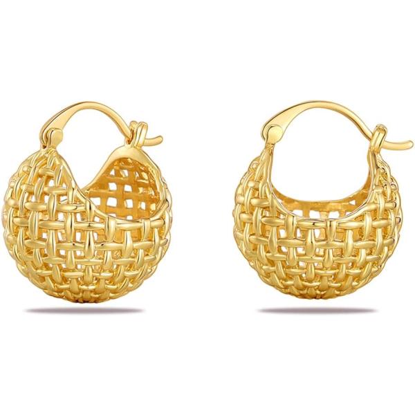 商品名INNERDIVE チャンキーゴールドフープイヤリング レディース かわいいファッションイヤリング ミニマリストジュエリー ゴールドメッキ 厚いラウンドゴールドフープイヤリング チューブステートメントイヤリング 女の子へのギフトに, ...