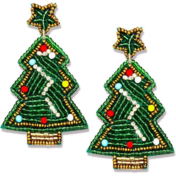 商品名Christmas Earrings for Women Beaded Christmas Tree Earrings Handmade Xmas Festive Holiday Earrings Christmas Accessor...
