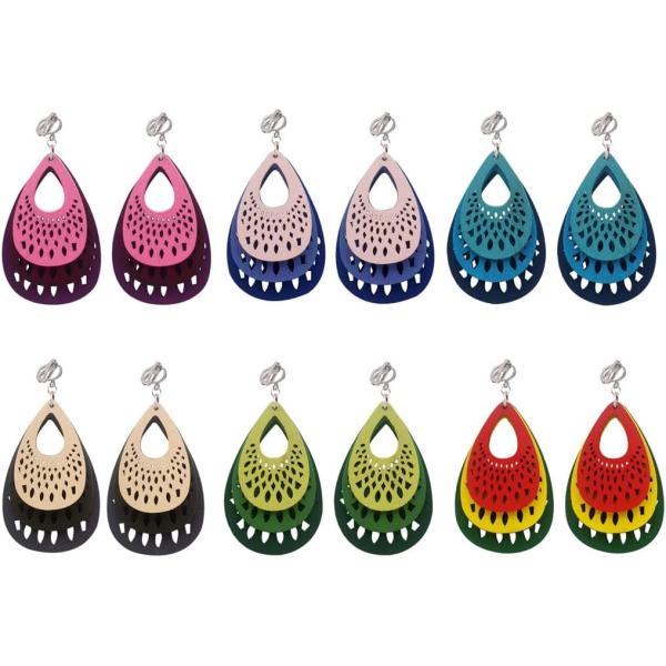商品名6 Pairs African Wooden Clip on Earrings for Women Teen Girls Multipack Natural Wood Geometric Teardrop 3 Layered Leaf...