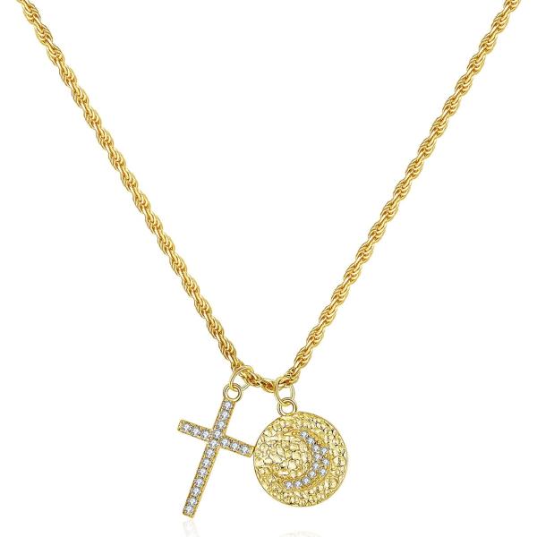 商品名天体ラッキーチャームネックレス 18Kゴールド ヴェルメイユ 18インチ | C LESTE メダリオンペンダントネックレス | ルナムーン ダングル スターペンダント ゴールドレイヤーネックレス, キュービックジルコニアPaved ...