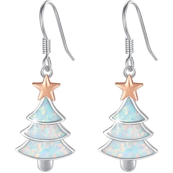 商品名Christmas Tree Earrings for Women 925 sterling silver Christmas Tree Dangle Drop Earrings with Opal Xmas Dress Up Jew...