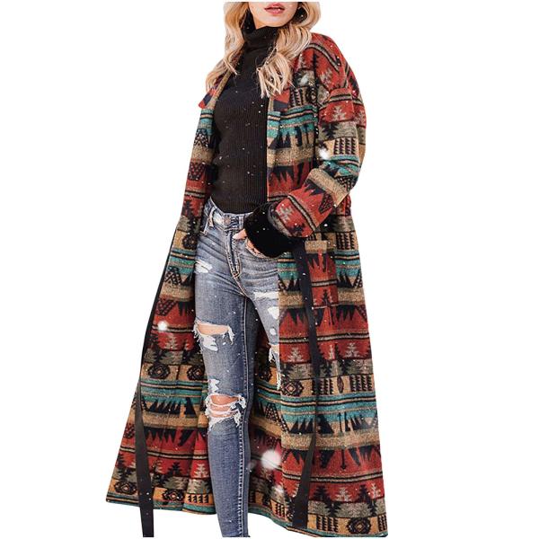 商品名:  Winter Jackets for Women Long Sleeve Western Geometric Trench Coats Casual Tribal Long Overcoats with Beltブランド: Ge...