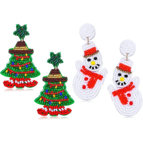 商品名ビーズクリスマスイヤリング 女性用 ハンドメイド クリスマスツリー スノーフレーク スノーマン ジングルベル タッセル ドロップダングルイヤリングセット レッド グリーン ホワイト クリスマス ホリデーイヤリング フェスティバルジュエ...