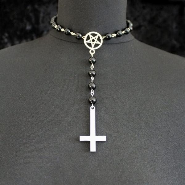 商品名Rosary Pendant Necklace - upside down cross necklace - Gothic Rosary Cross Charm Choker Necklace Inverted Cross Penda...