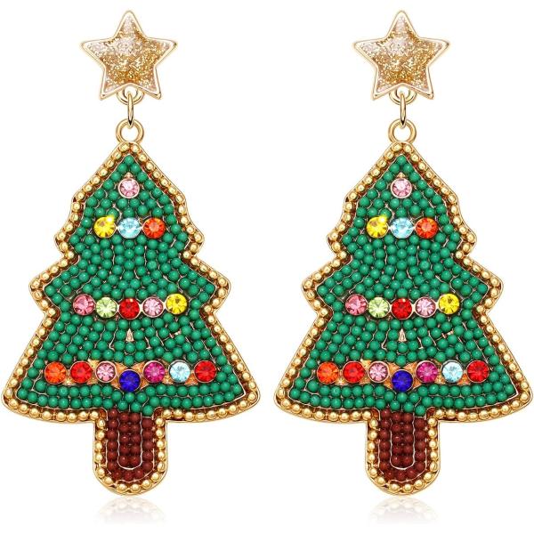 商品名ビーズ付きクリスマスイヤリング かわいいクリスマスツリードロップダングルイヤリング スタースタッドステートメントイヤリング クリスマス 新年 ホリデーパーティー ジュエリーギフト レディース ガールズ, 金属, 知らないBeaded ...