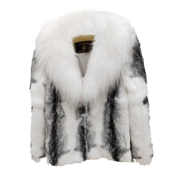 商品名:  LVCOMEFF Women Real Rabbit Fur Coat with Genuine Fox Fur Collar Animal Print Furry Fluffy White Color? (white 4,si...